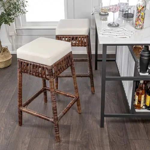 JONATHAN Y Bali Rattan Backless Counter Stool - Dark Brown (29.5" Bar Stool)